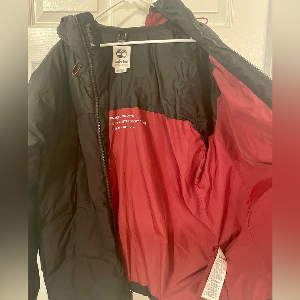 Timberland Black & Red/Burgundy Puffer Jacket With Ho… - Gem
